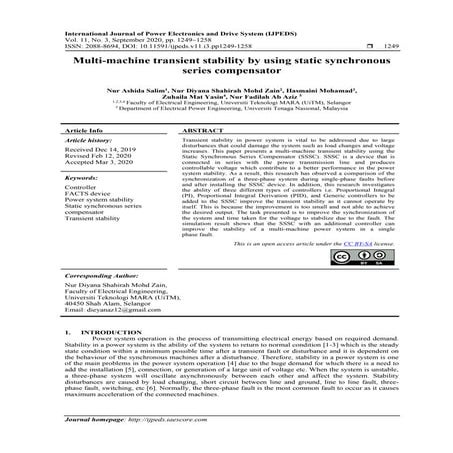 Multi-machine transient stability by using static synchronous series compensator | PDF