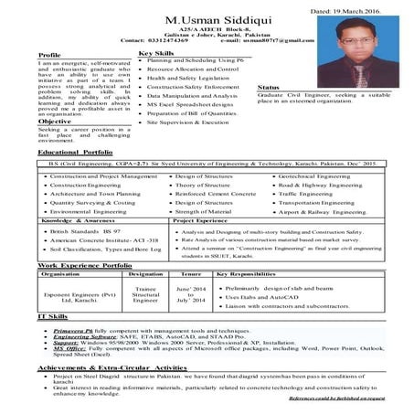 Usman Cv with Pik | DOCX | Civil Engineering Industry | Industries