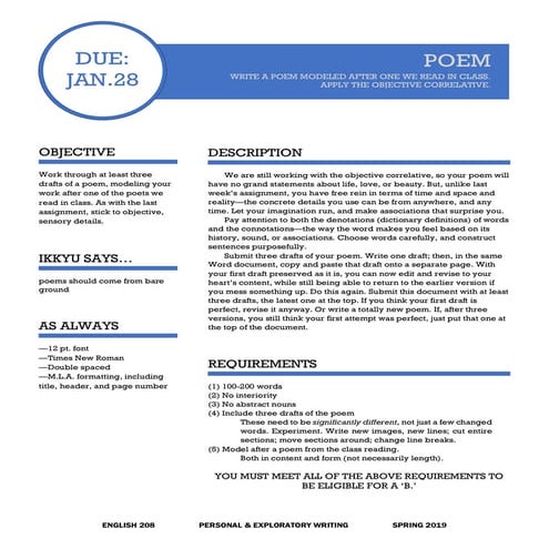 Personal Narrative Assignment Sheet | DOCX
