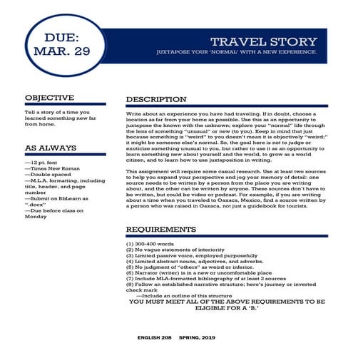 Personal Narrative Assignment Sheet | DOCX