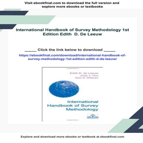 International Handbook of Survey Methodology 1st Edition Edith D. De Leeuw | PDF