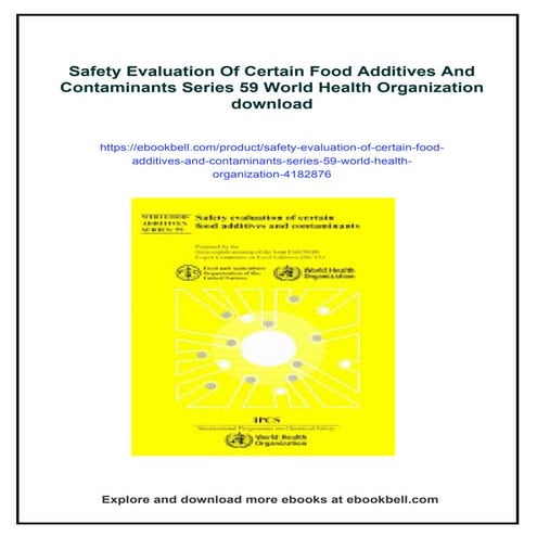 Safety Evaluation Of Certain Food Additives And Contaminants Series 59 ...