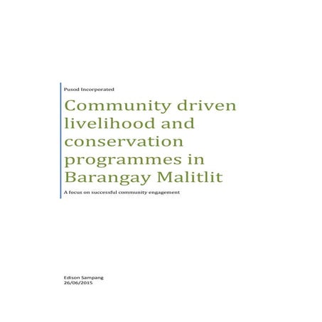 Community driven livelihood and conservation programmes in Barangay ...