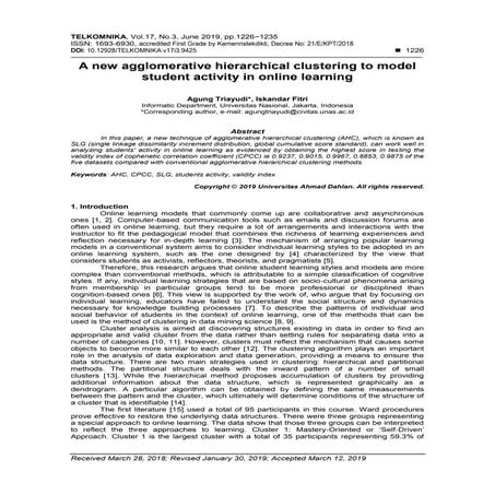 A new agglomerative hierarchical clustering to model student activity in online learning | PDF