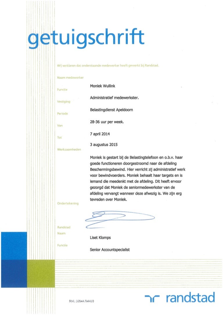 getuigschrift Randstad