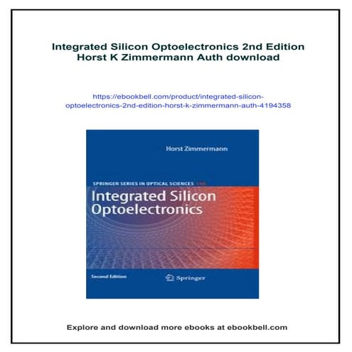 Integrated Silicon Optoelectronics 2nd Edition Horst K Zimmermann Auth ...