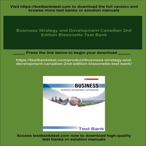 Business Strategy and Development Canadian 2nd Edition Bissonette Test ...