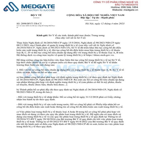 Công văn 2098/BYT-TB-CT rà soát, kiểm tra thủ tục công bố trang thiết ...