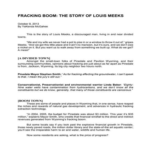 WRITING SAMPLE - Fracking Boom, The Story of Louis Meeks | PDF