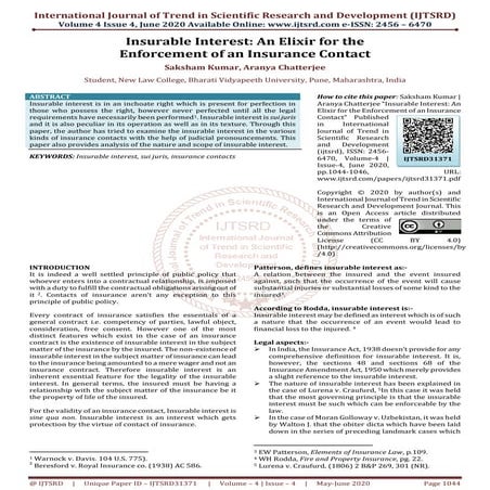 Insurable Interest An Elixir for the Enforcement of an Insurance ...