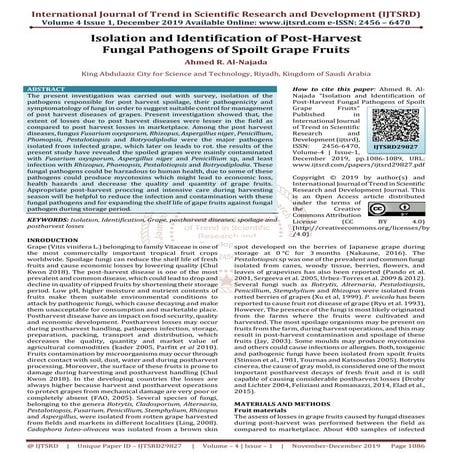 Isolation and Identification of Post-Harvest Fungal Pathogens of Spoilt ...