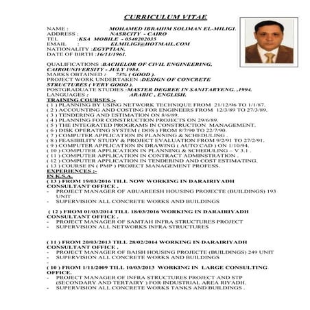 Mohamed Elmeligi - CV | PDF | Civil Engineering Industry | Industries