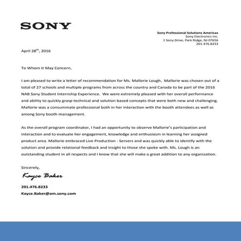 Letter of Recommendation NAB Internship 2016 - Lough | PDF