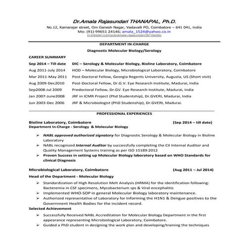 Dr. Amala Rajasundari CV | PDF