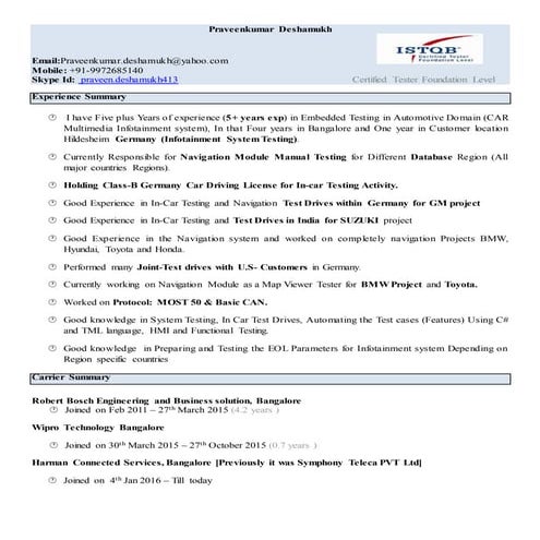 Praveenkumar_Resume(5+yrs exp BE(E&CE)2010 passout) | PDF