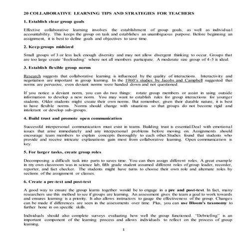 20 collaborative learning tips and strategies for teachers | DOCX