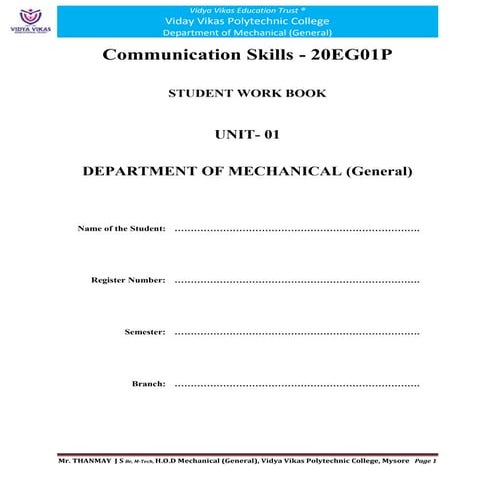 Communication skill in English work book unit 01 | PDF