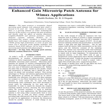 Enhanced Gain Microstrip Patch Antenna for Wimax Applications | PDF