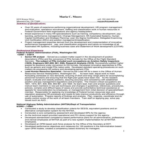 Maria Moore resume-12-1-14 | DOC | Human Resources | Business