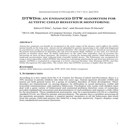 DTWDIR: AN ENHANCED DTW ALGORITHM FOR AUTISTIC CHILD BEHAVIOUR ...