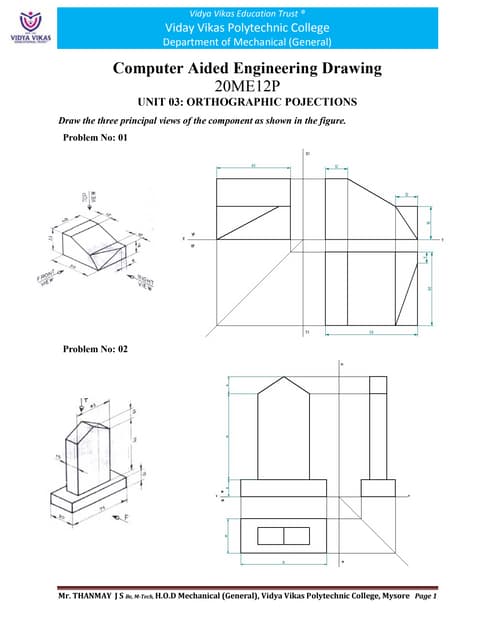 Computer Aided Engineering Drawing 20ME12P Unit – 02 Part 03 - PROJECTIONS OF PLANE SURFACE | PDF