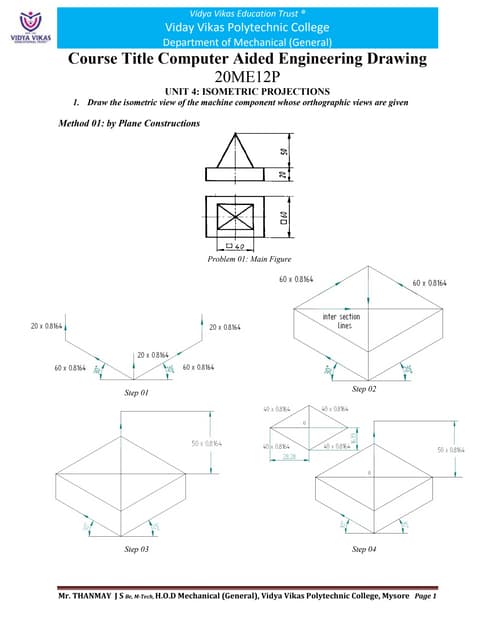 Computer Aided Engineering Drawing 20ME12P Unit – 02 Part 03 - PROJECTIONS OF PLANE SURFACE | PDF