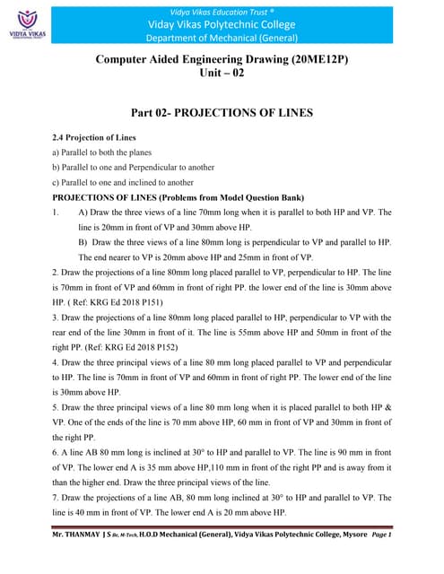 Computer Aided Engineering Drawing 20ME12P Unit – 02 Part 03 - PROJECTIONS OF PLANE SURFACE | PDF