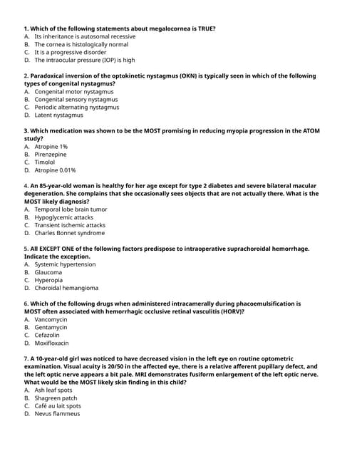 Glaucoma questions BSCS 2019 2020 | DOCX | Eye and Vision Conditions ...