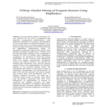 Fidoop Parallel Mining Of Frequent Itemsets Using Mapreduce Pdf Databases Computer