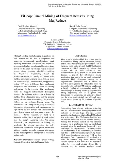 Fidoop Parallel Mining Of Frequent Itemsets Using Mapreduce Pdf Databases Computer