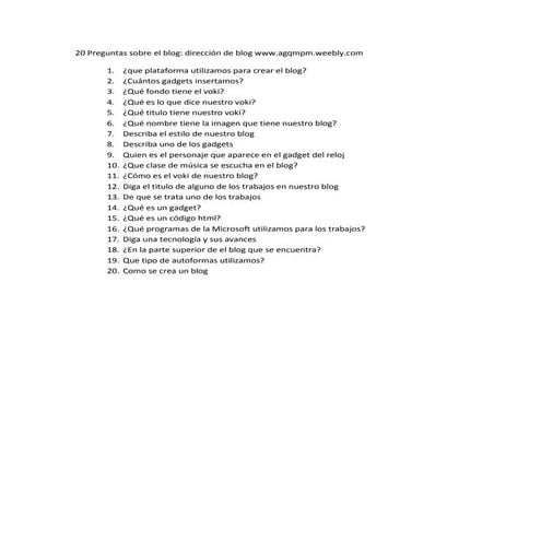 20 preguntas sobre el blog | DOCX