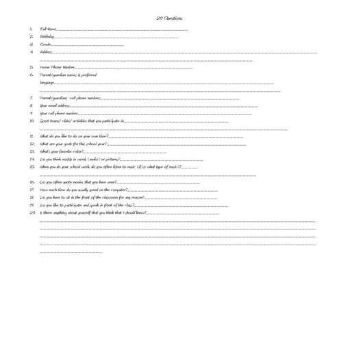 20 questions student info survey | PDF