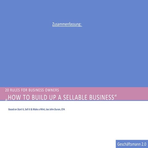 20 rules for business owners setting up a sellable business | PPTX