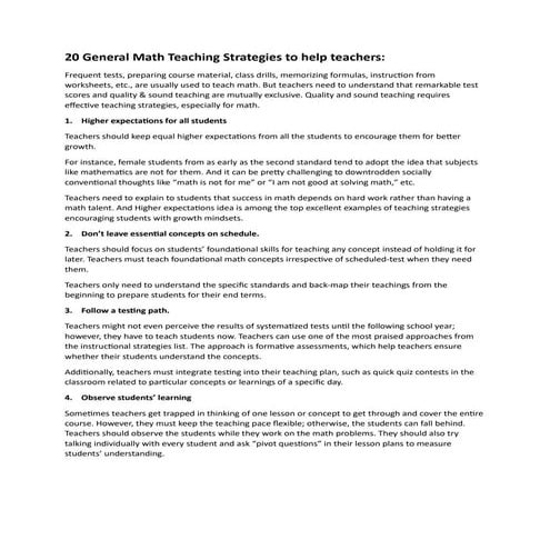 20 Stategies in teaching mathemaics ands | DOCX