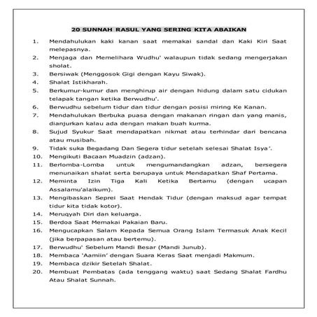 20 sunnah rasul yang sering kita abaikan | DOCX