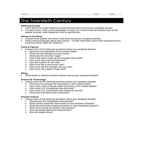 20th Century Decade Project | DOCX