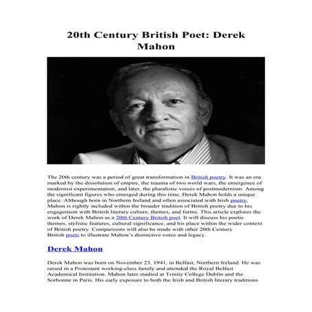20th Century British Poet Derek Mahon.docx