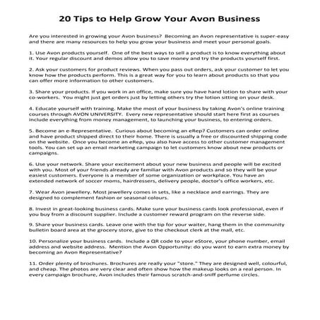 20 Tips to Help Grow Your Avon Business | PDF
