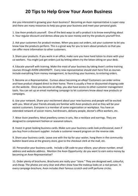 AVON CUSTOMER PROFILE - Template | DOC