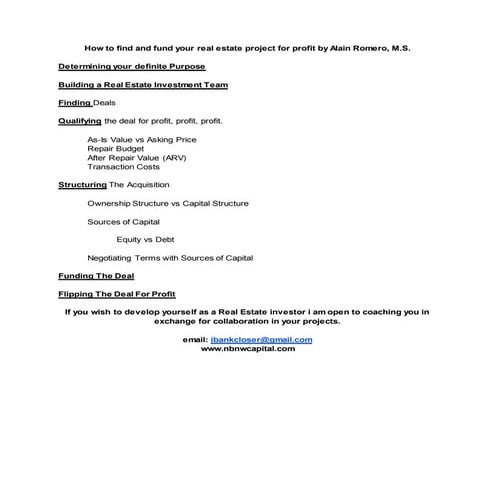 How to find and fund your real estate project for profit! | DOCX