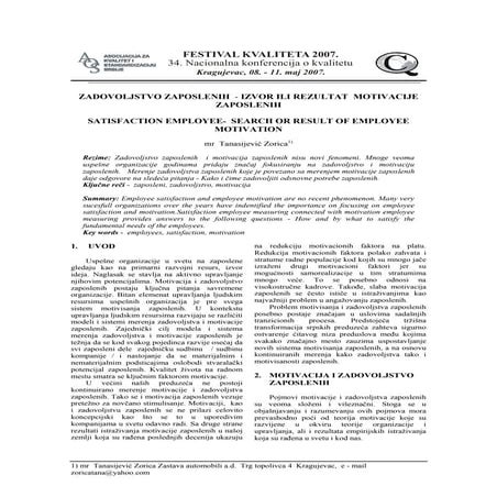 (20=zadovoljstvo zaposlenih izvor ili rezultat motivacije | PDF