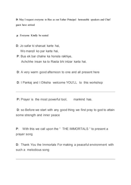 College fest anchoring script | DOCX