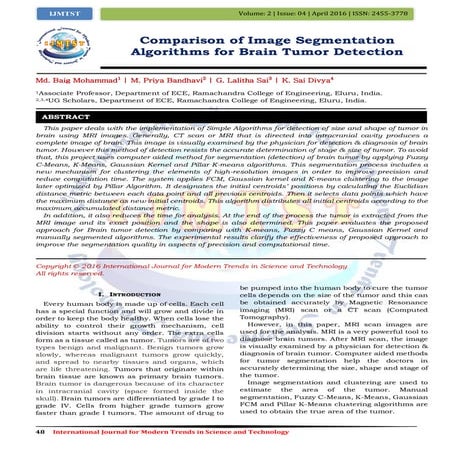 Comparison Of Image Segmentation Algorithms For Brain Tumor Detection 2418
