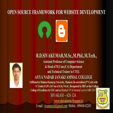Open Source Framework for Website Development - R.D.Sivakumar | PPT