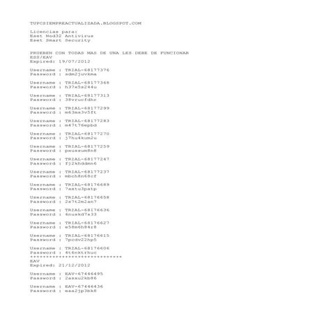 21 junio-2012-nod32 seriales | TXT | Computer Software and Applications | Computing