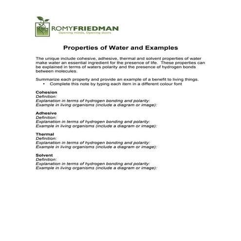 Properties of Water and Examples | PDF