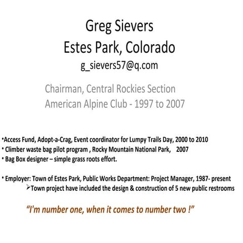 Greg Sievers - Rocky Mountain Pack Out Program | PPT