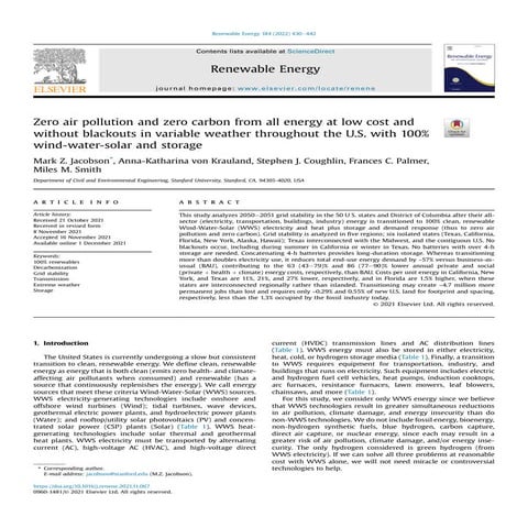 Mark Z.Jacobson et. al Publication : Roadmap Zero Carbon | PDF