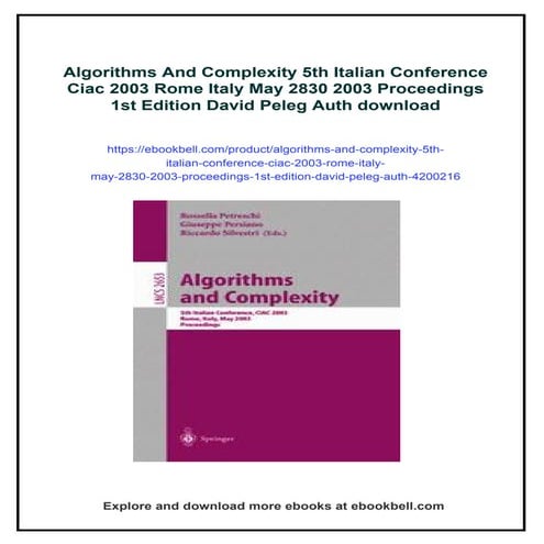 Algorithms And Complexity 5th Italian Conference Ciac 2003 Rome Italy May 2830 2003 Proceedings ...