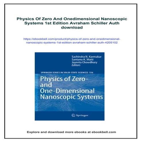 Physics Of Zero And Onedimensional Nanoscopic Systems 1st Edition ...
